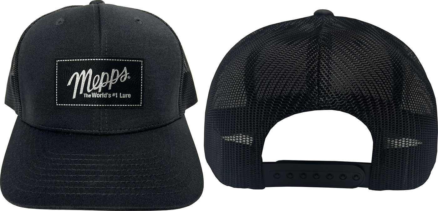 Heather Gray/Black Mepps Cap with a laser engraved patch - Order Today