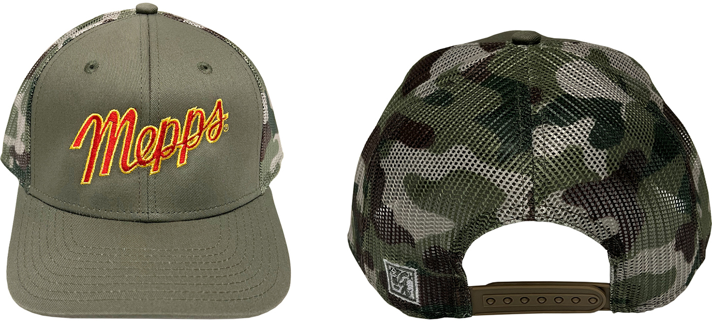 Olive/Camo Mepps Cap with a large logo - Order Today